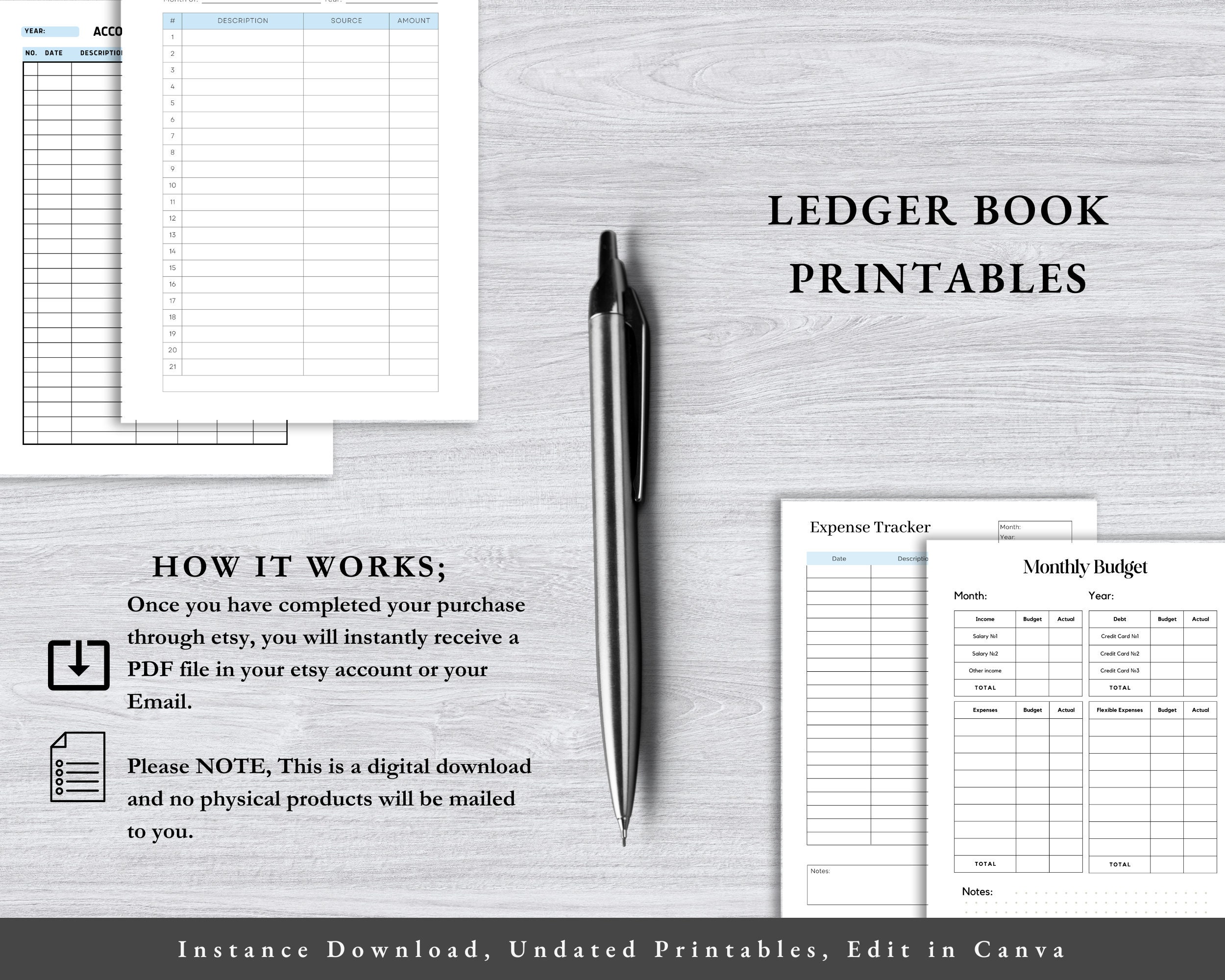 Ledger Book Printable, Finance Organizer, Printable Budget Planner ...