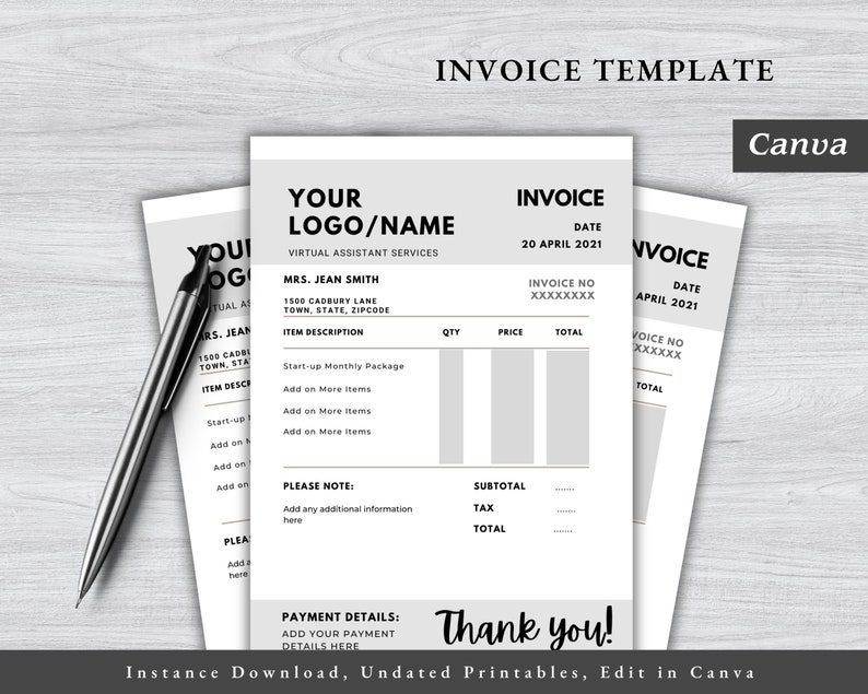 VIRTUAL ASSISTANT Invoice Template, Small Business Templates, Editable ... VIRTUAL ASSISTANT Invoice Template, Small Business Templates, Editable ...