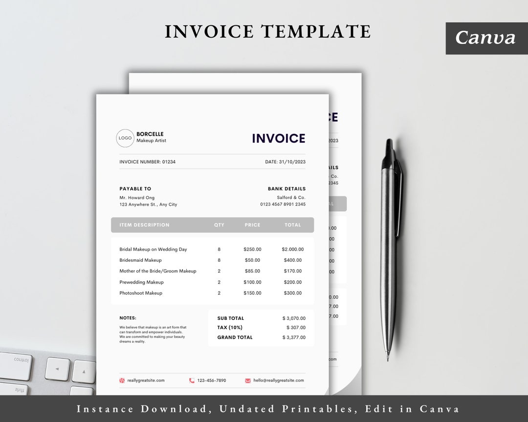 Modern Invoice Template, Fillable Business Receipt, Easy-to-use Invoice ...