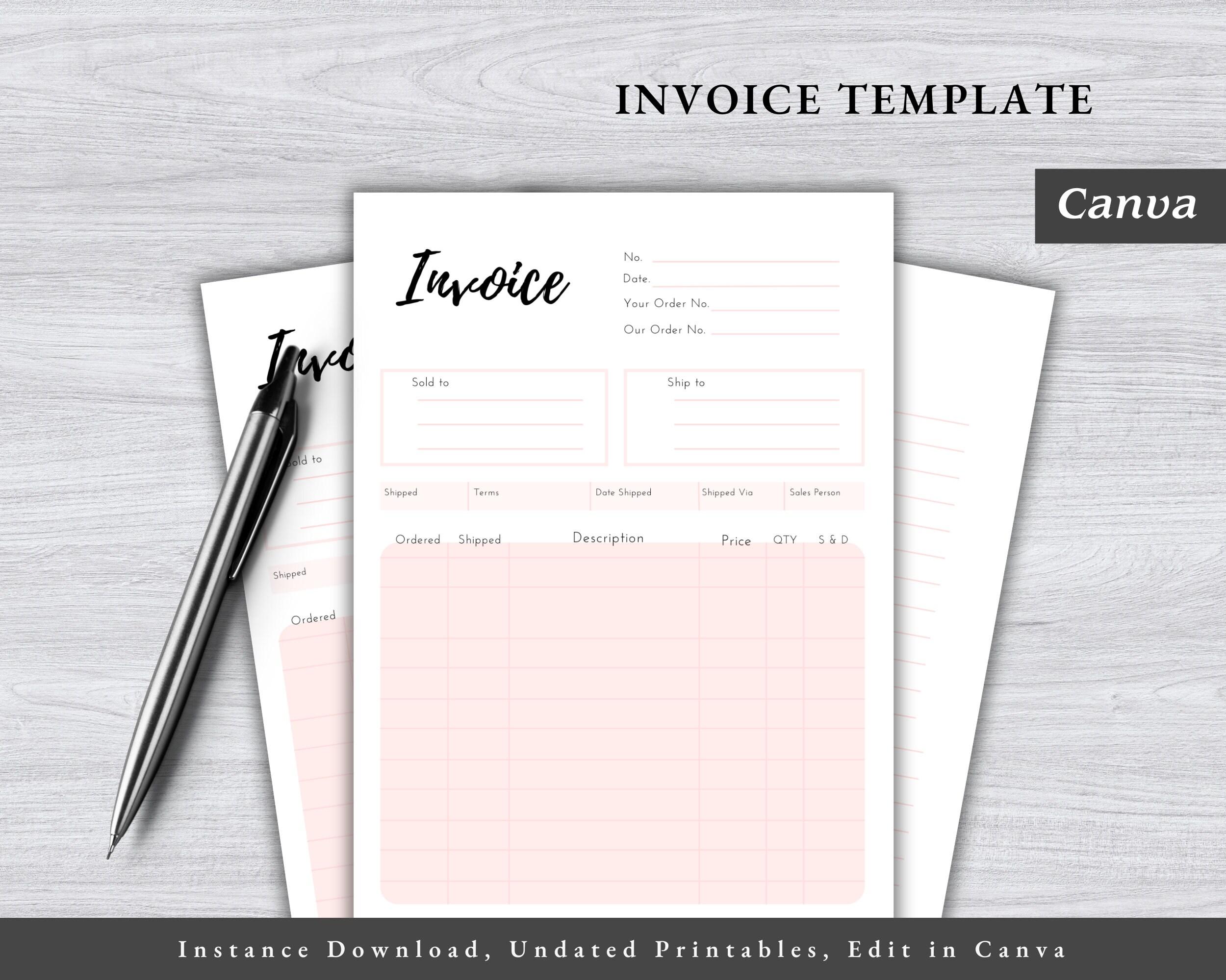 Classic Invoice Template for Small Business, Editable Invoice PDF ...
