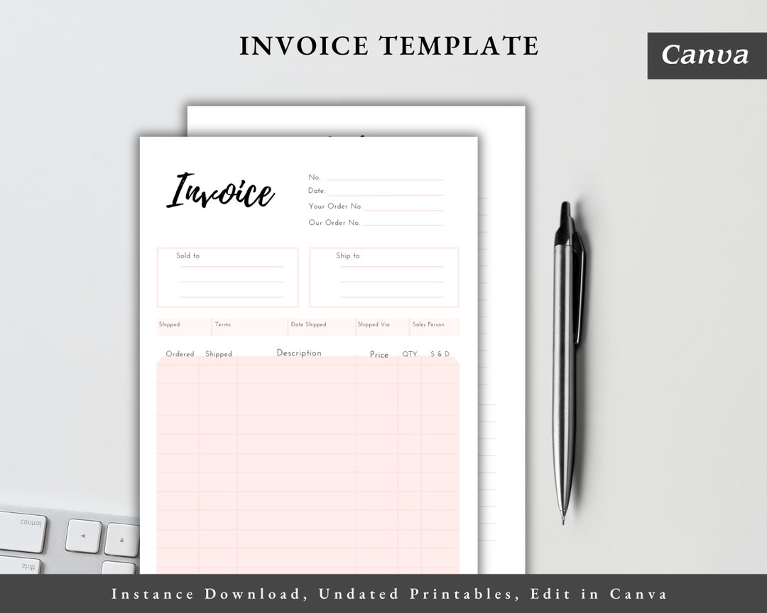 Classic Invoice Template for Small Business, Editable Invoice PDF ...