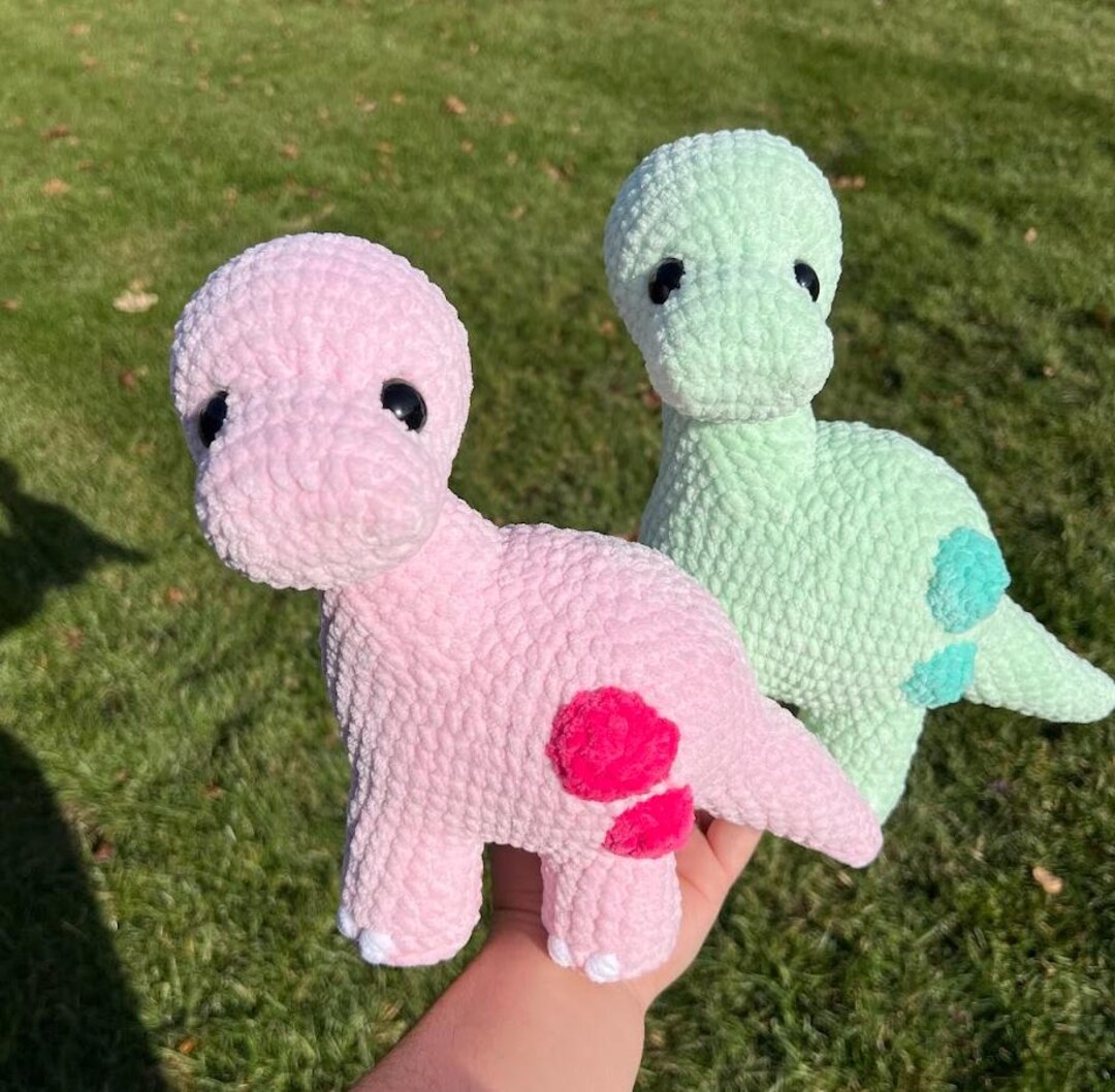 Ben the Brontosaurus Crochet Plushie, Chenille Yarn Dinosaur Stuffed ...