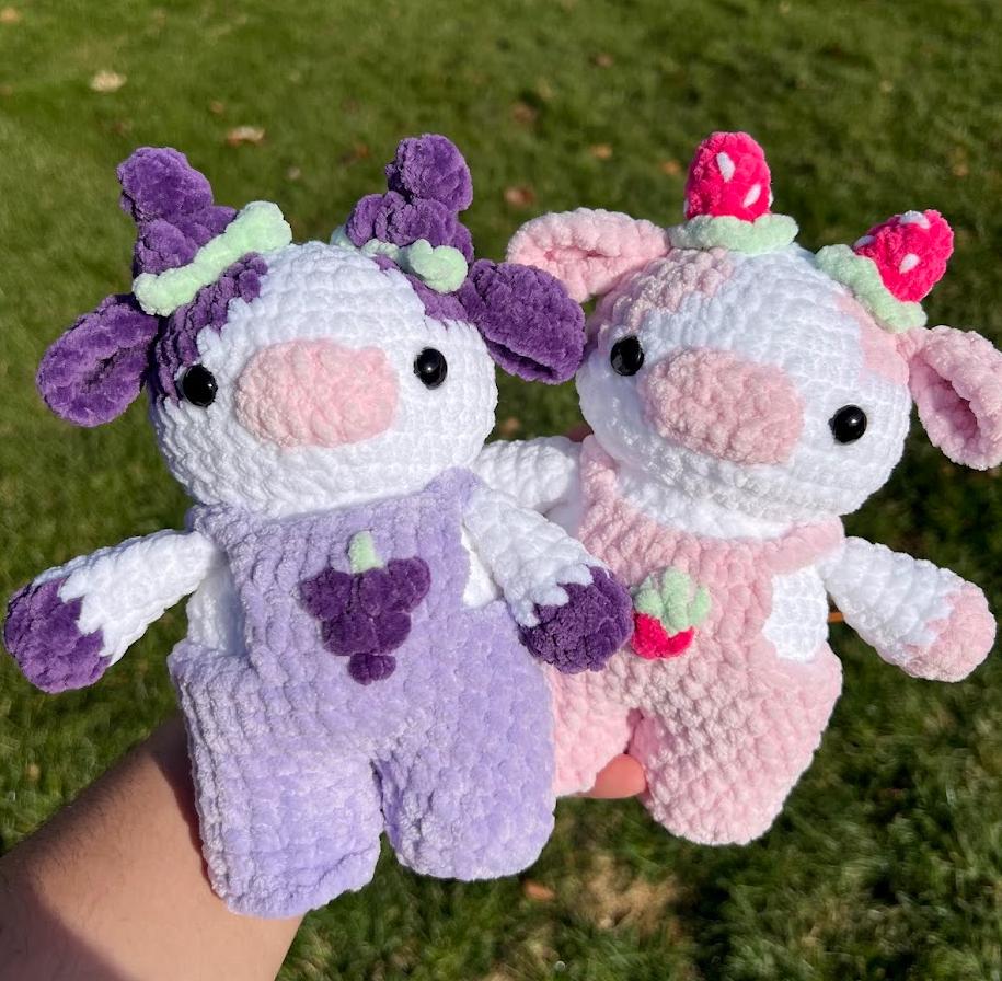 Flower the Fruit Cow Plushie, Handmade Crochet Stuffed Animal Toy ...