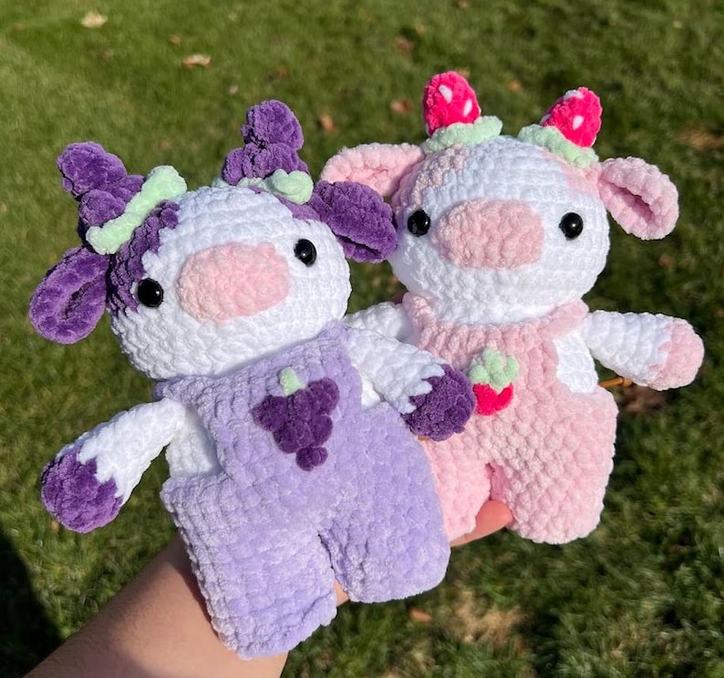 Flower the Fruit Cow Plushie, Handmade Crochet Stuffed Animal Toy ...