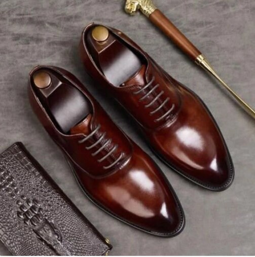 Handmade Goodyear Welted Men Genuine Brown Leather Oxford Lace-up ...