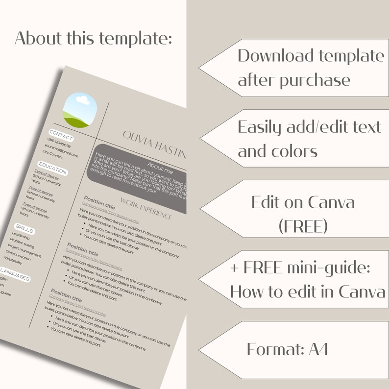Resume Template, CV Form, Job Application Document, Download and Edit ...