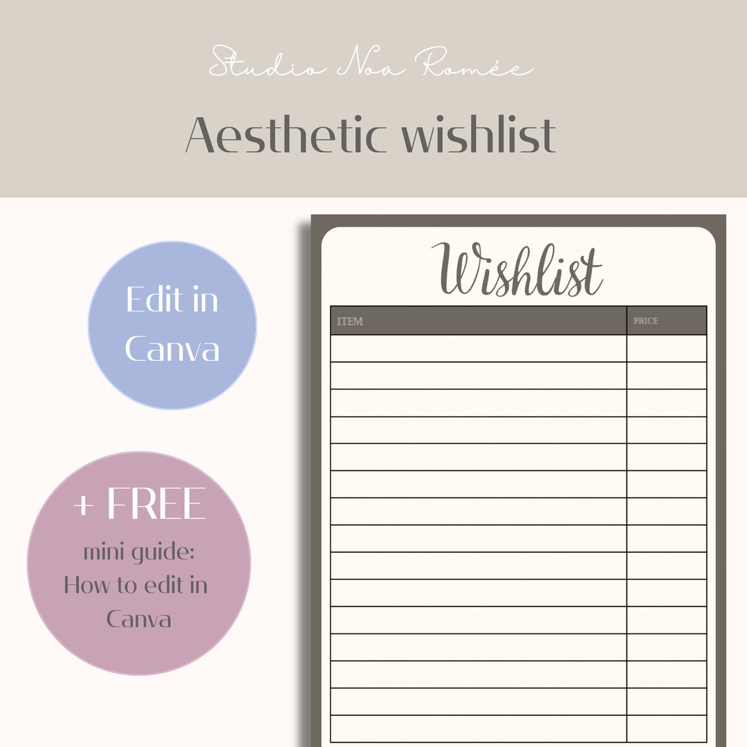 Aesthetic Wishlist Template, Download and Edit in Canva, A4 Format - Etsy