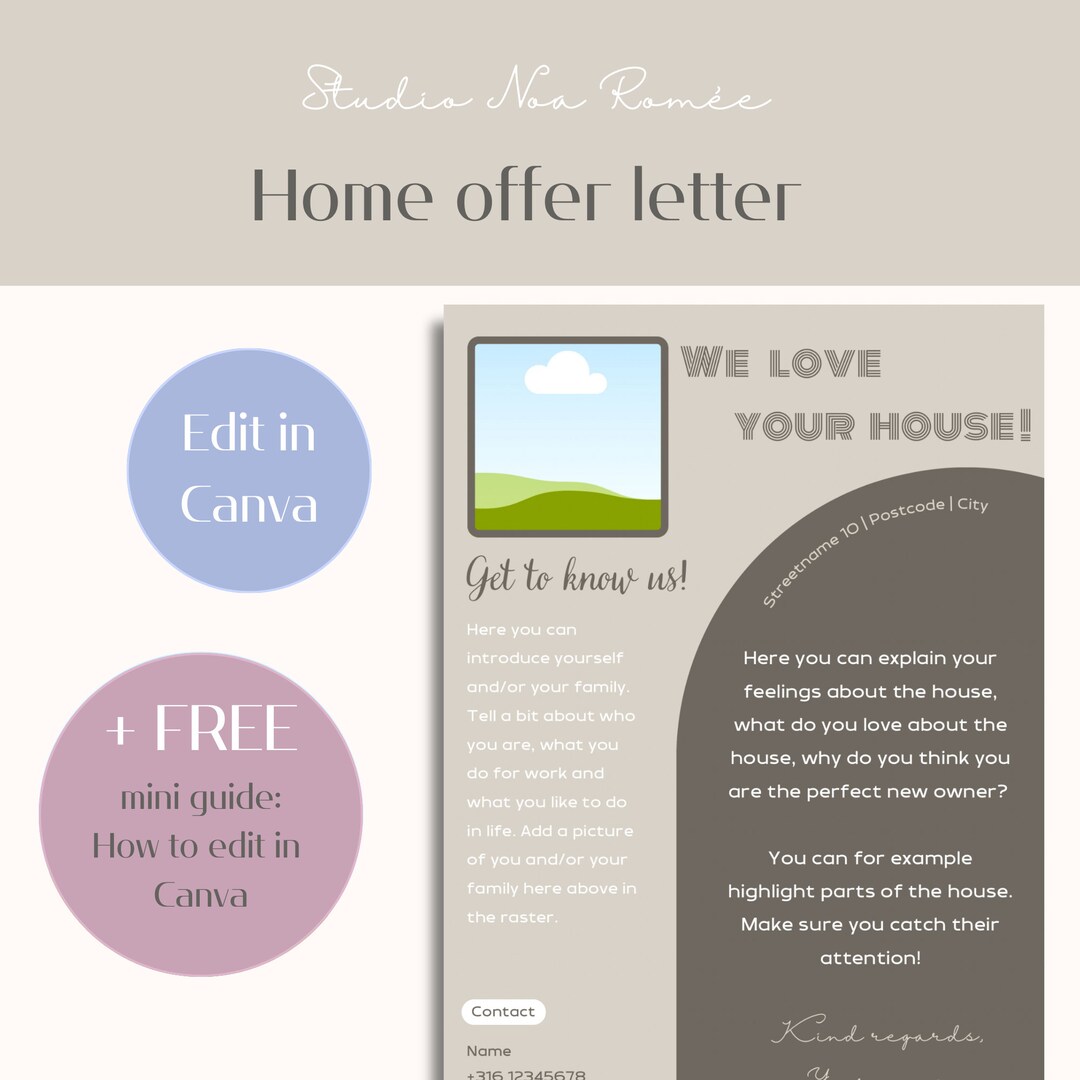 House Offer Letter Template, Home Buyer Proposal, Download and Edit in Canva. - Etsy
