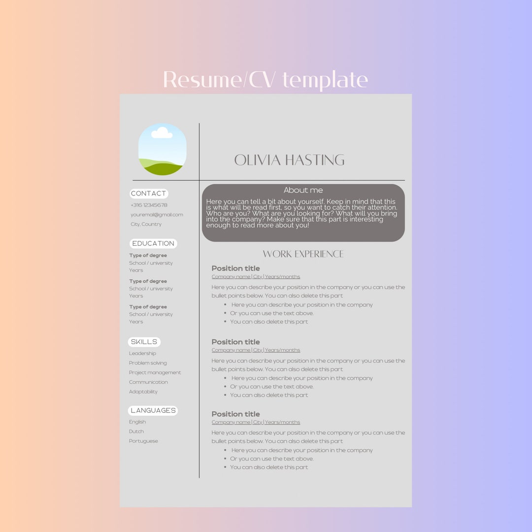 Resume Template, CV Form, Job Application Document, Download and Edit ...