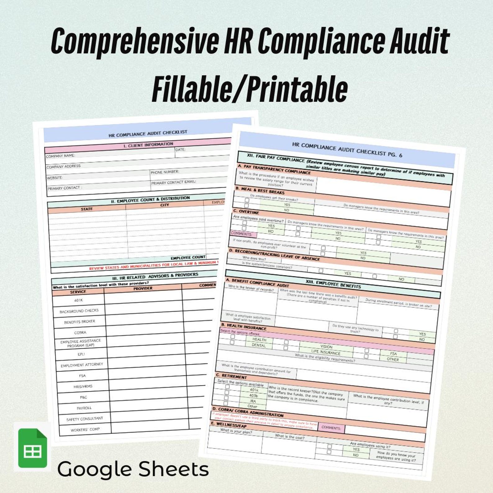 Complete HR Compliance Audit Checklist & Form Google Sheets, HR ...