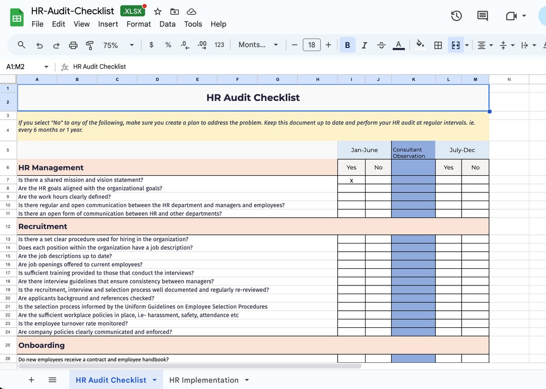HR Audit Checklist & Roadmap Bundle - Excel and Google Sheets Editable ...