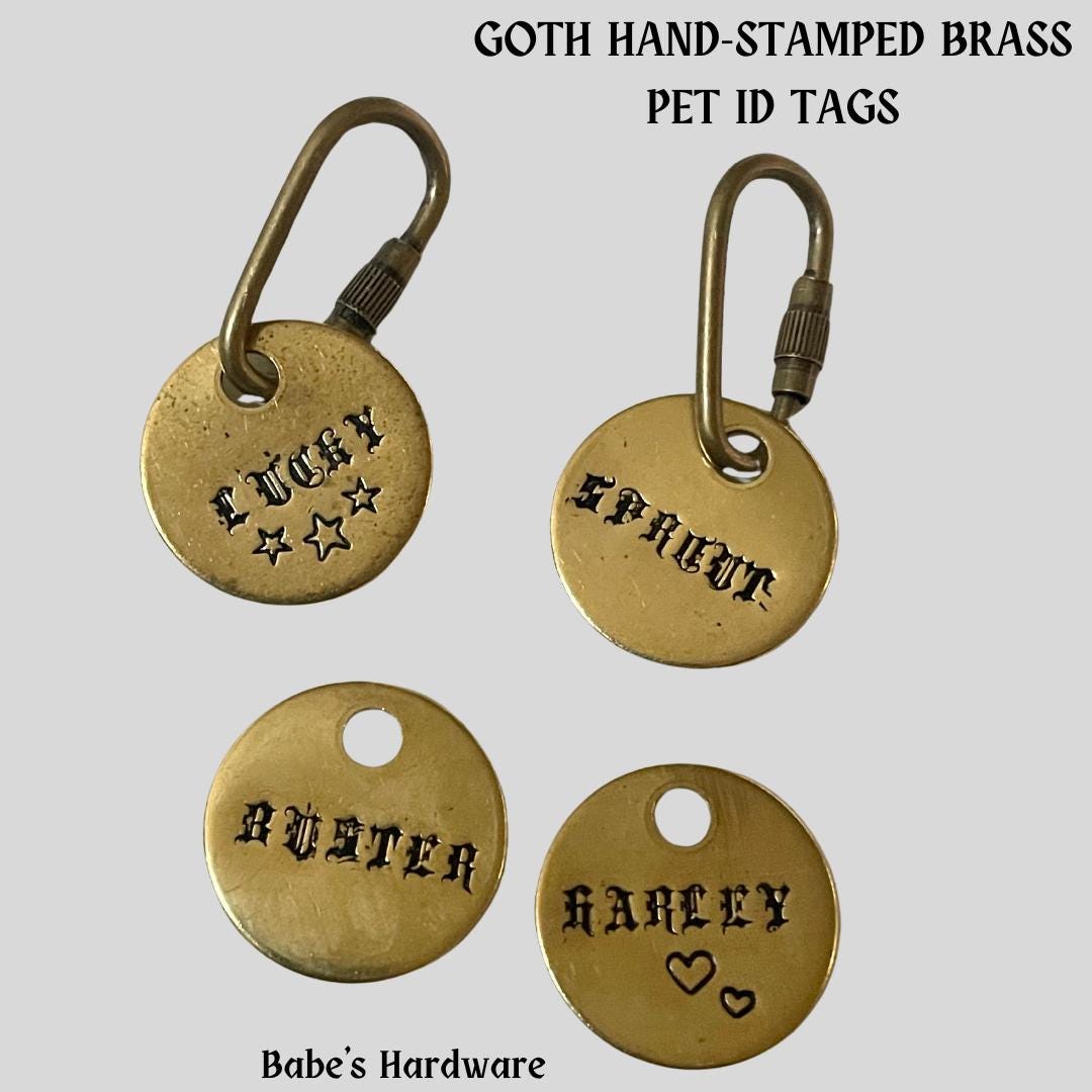 Hand Stamped Goth Pet Name Tag Custom Cat Collar ID Charm Personalized ...