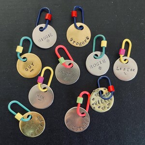 Custom Pet ID Tag - Hand Stamped Name Tag W/ Colorful Mini Carabiner ...