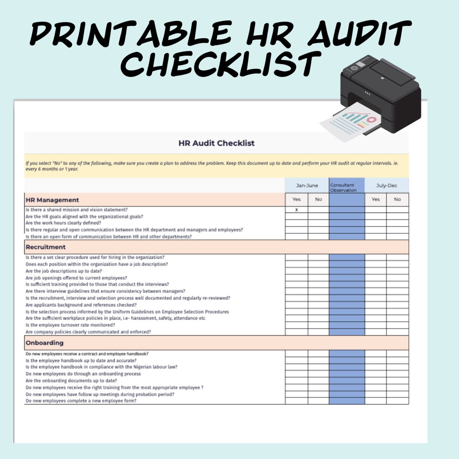 HR Audit Checklist & Roadmap Bundle - Excel and Google Sheets Editable ...