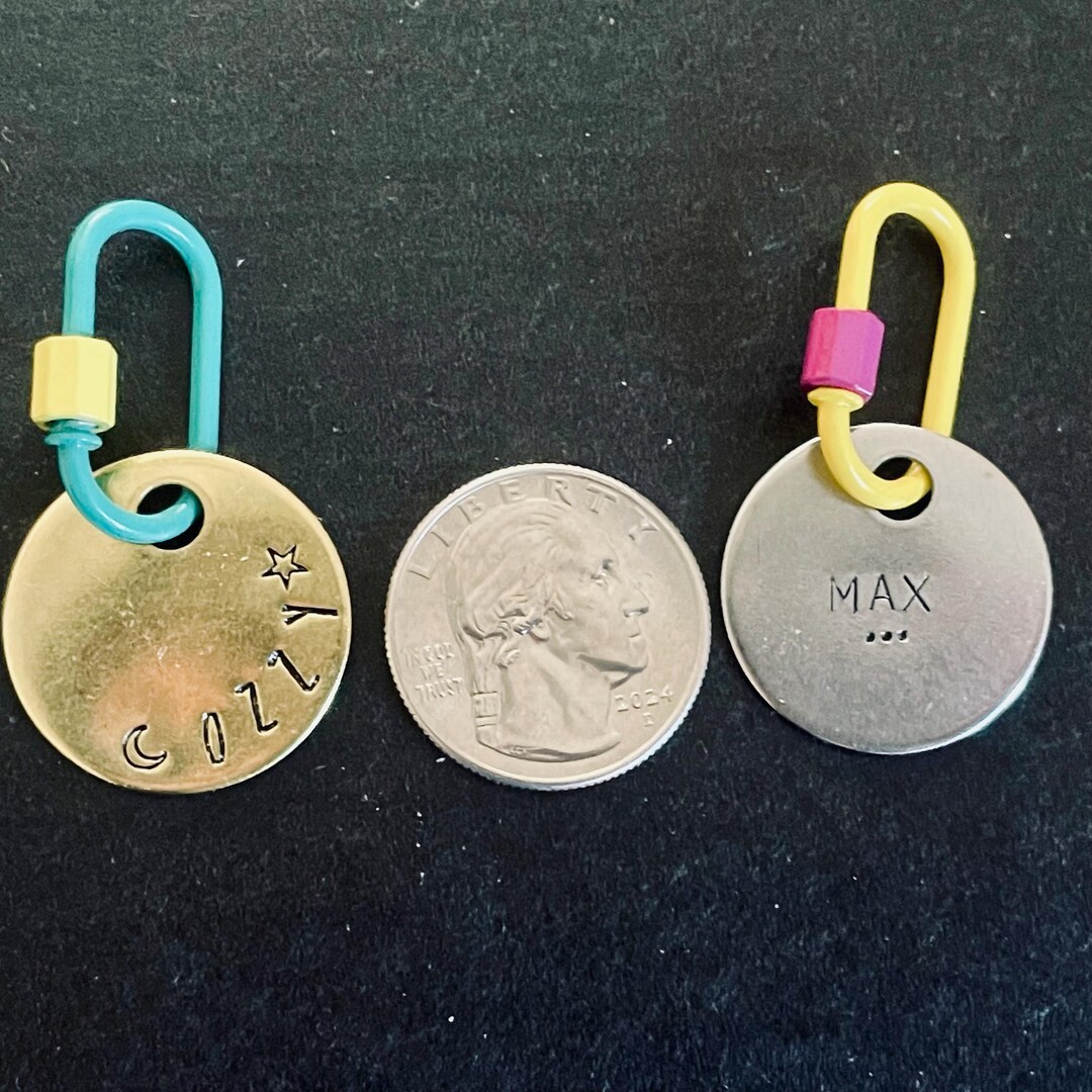 Hand Stamped Pet ID Tag: Brass or Steel With Mini Carabiner - Etsy