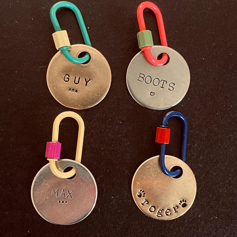 Hand Stamped Pet ID Tag: Brass or Steel With Mini Carabiner - Etsy