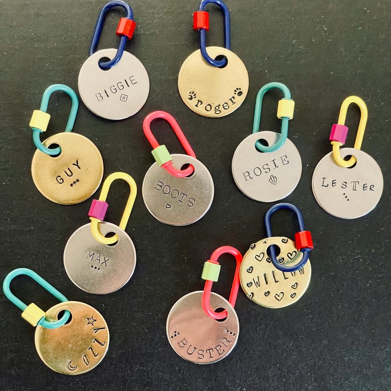 Hand Stamped Pet ID Tag: Brass or Steel With Mini Carabiner - Etsy