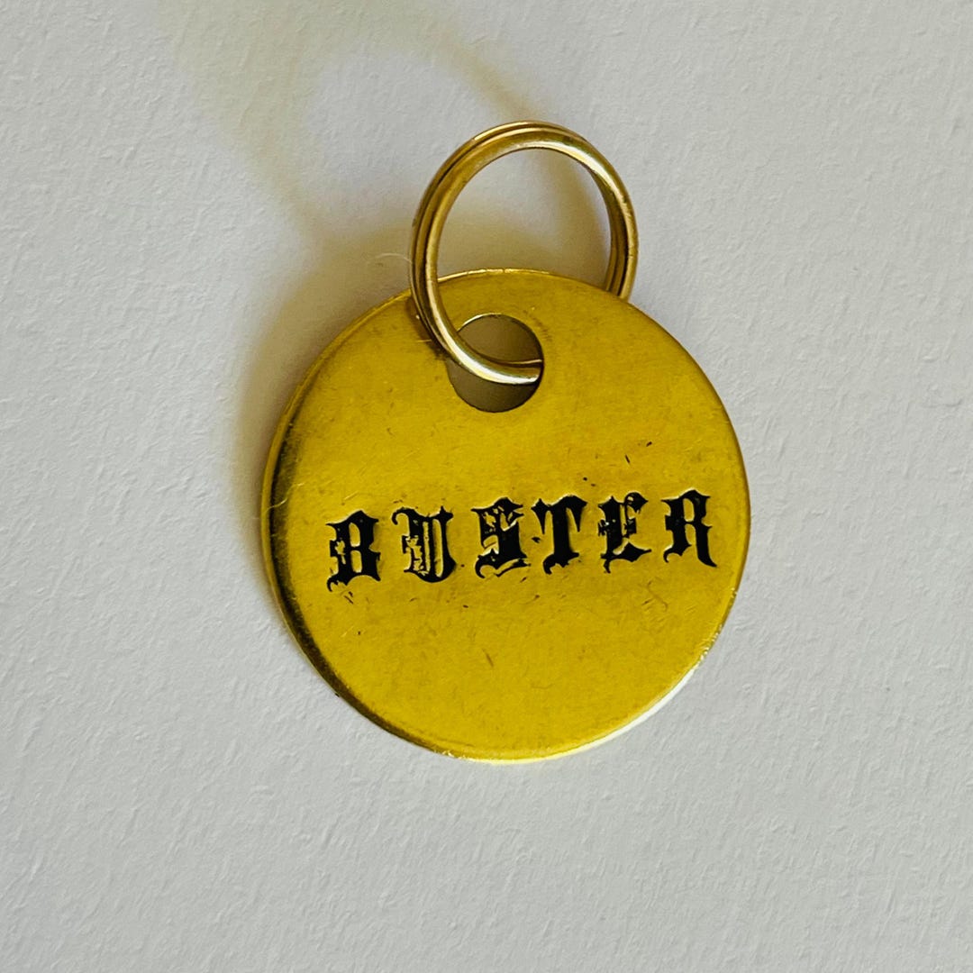 Custom Gothic Brass Pet ID Tag | Hand-stamped Dog & Cat Name Tag - Etsy