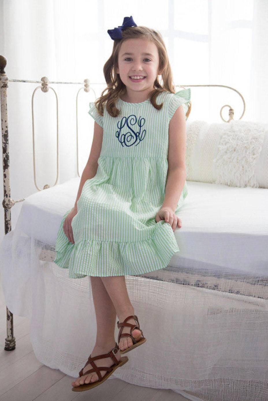 Personalized Girls Seersucker Dress, Personalized Dress, Embroidered ...