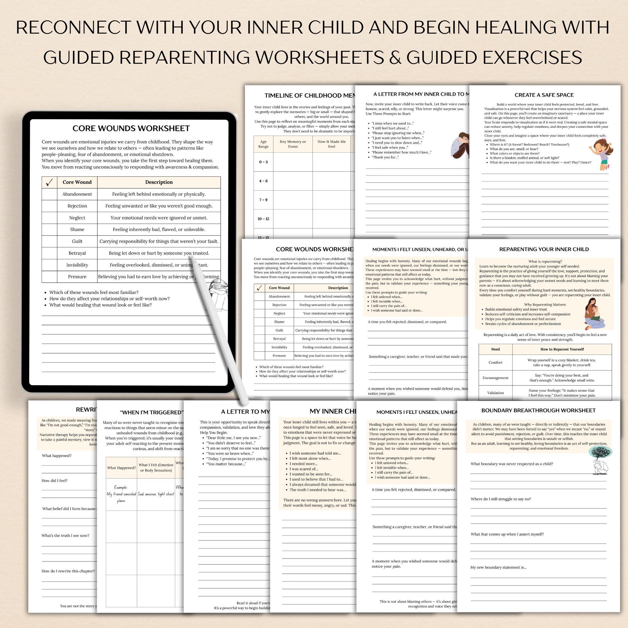 Inner Child Healing Workbook, Emotional Healing, Reparenting Worksheets ...