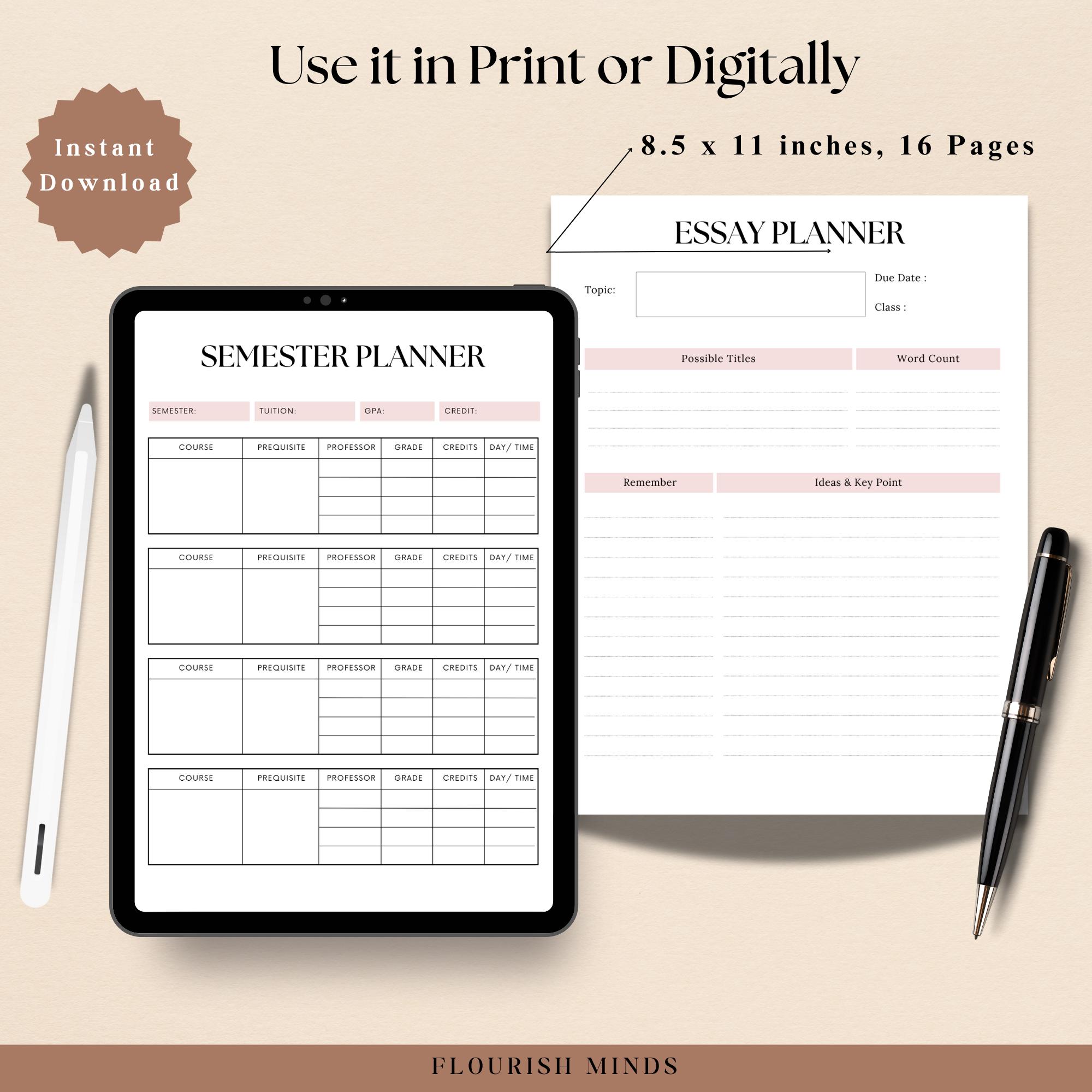 Printable Student Planner Bundle, Study Planner Bundle, Academic Planner, College Planner, High ...