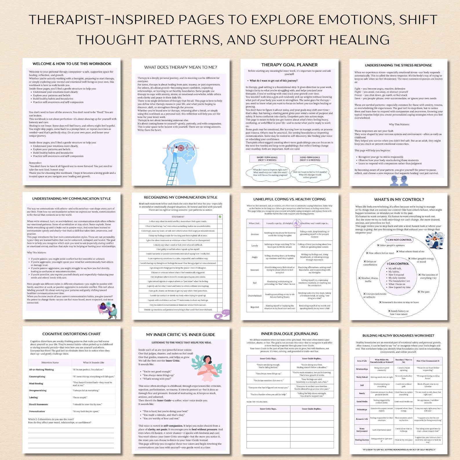 Therapy Workbook Printable, Mental Health Journal for Anxiety and ...