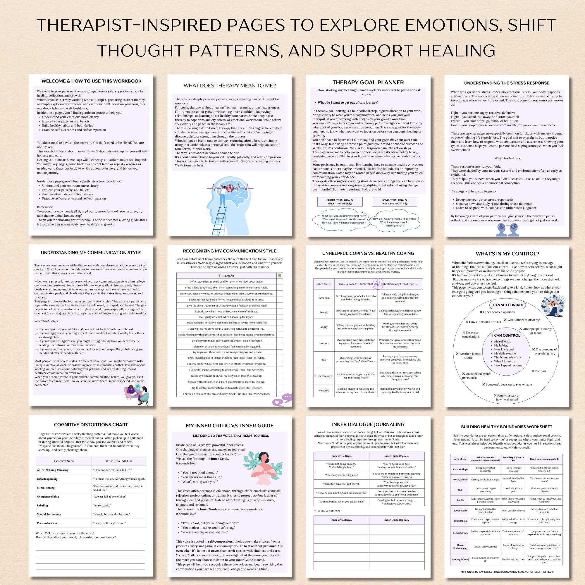 Therapy Workbook Printable, Mental Health Journal for Anxiety and ...