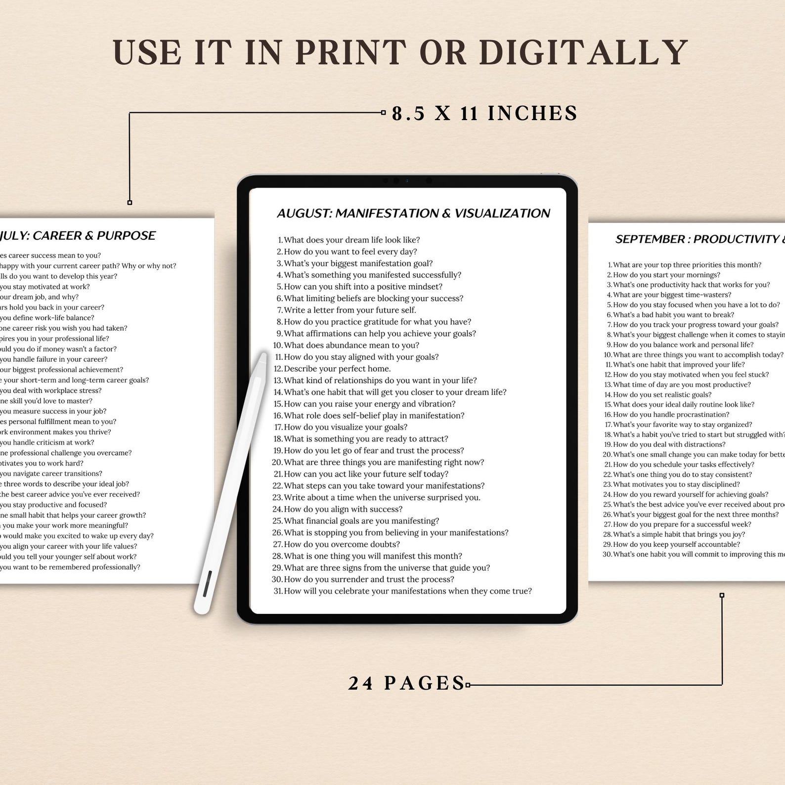 365 Daily Journal Prompts Printable Bundle for Self Care, Mental Health ...