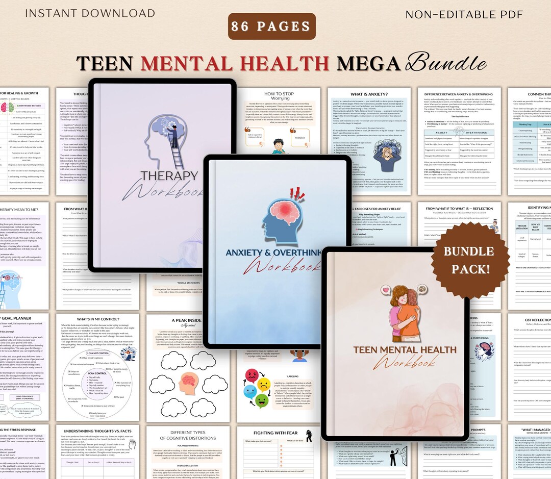 Teen Mental Health Mega Bundle, Teen Anxiety,teen Therapy Worksheets ...