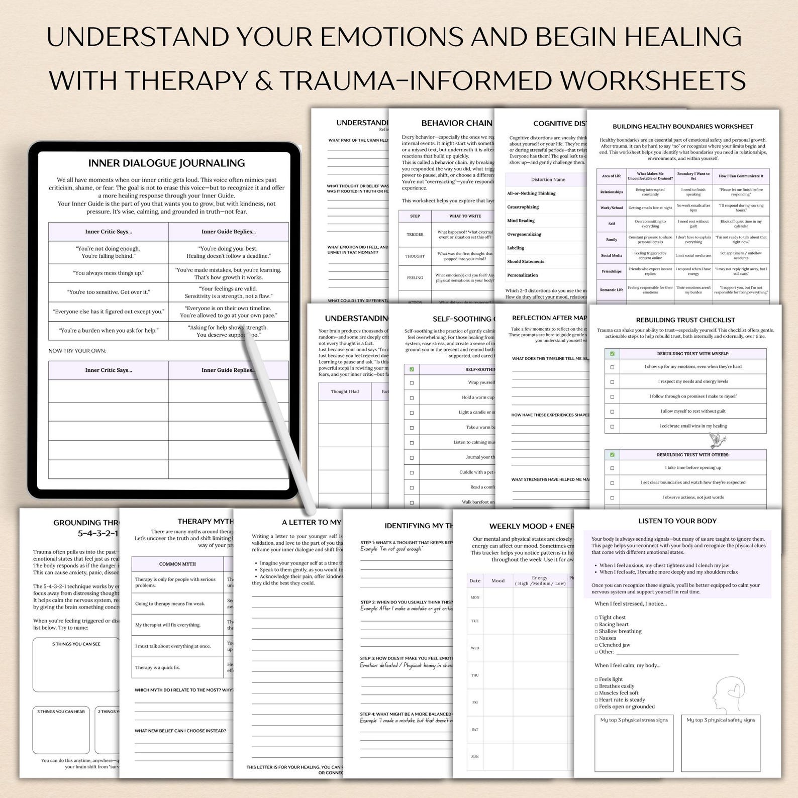 Therapy Workbook Printable, Mental Health Journal for Anxiety and ...