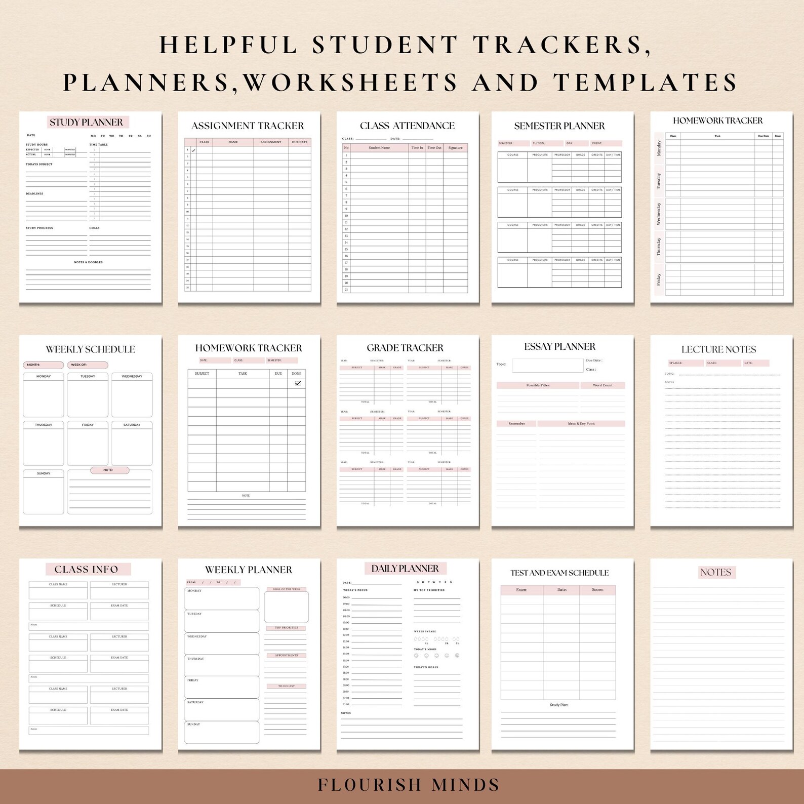 Printable Student Planner Bundle, Study Planner Bundle, Academic Planner, College Planner, High ...