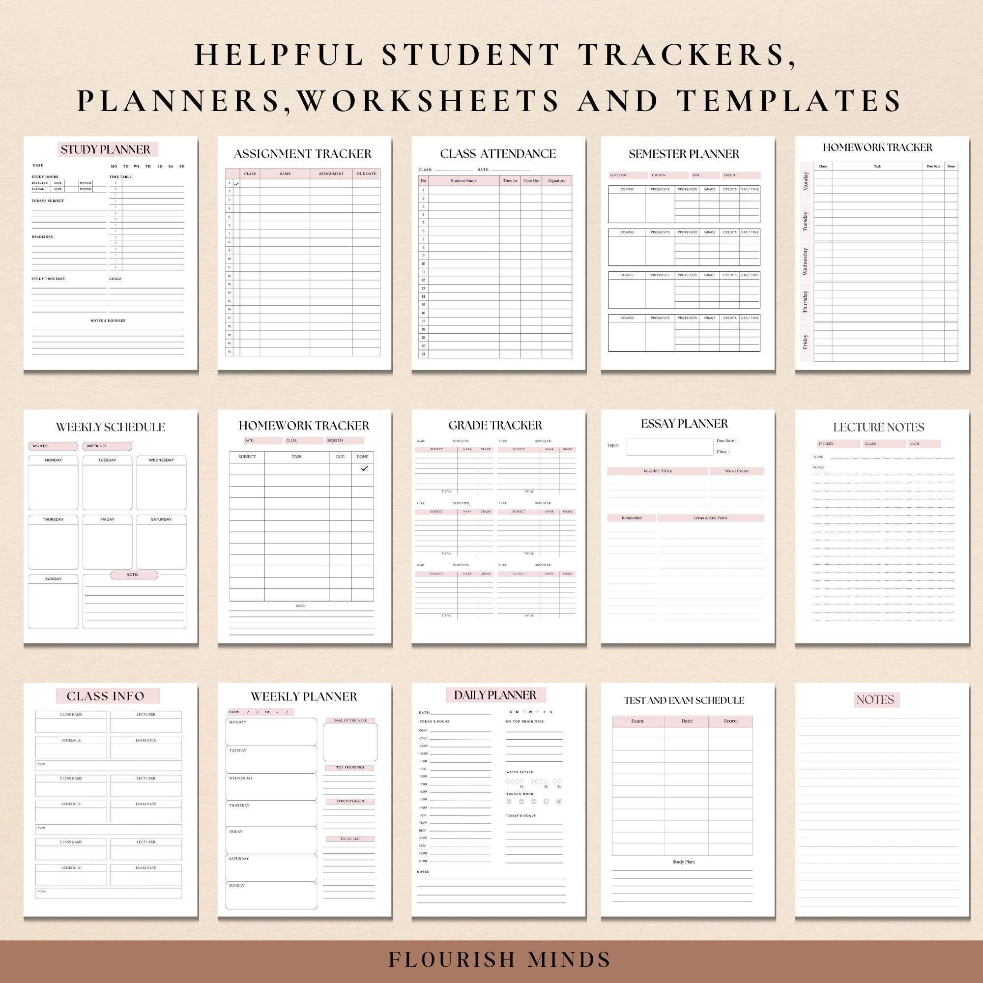 Printable Student Planner Bundle, Study Planner Bundle, Academic Planner, College Planner, High ...