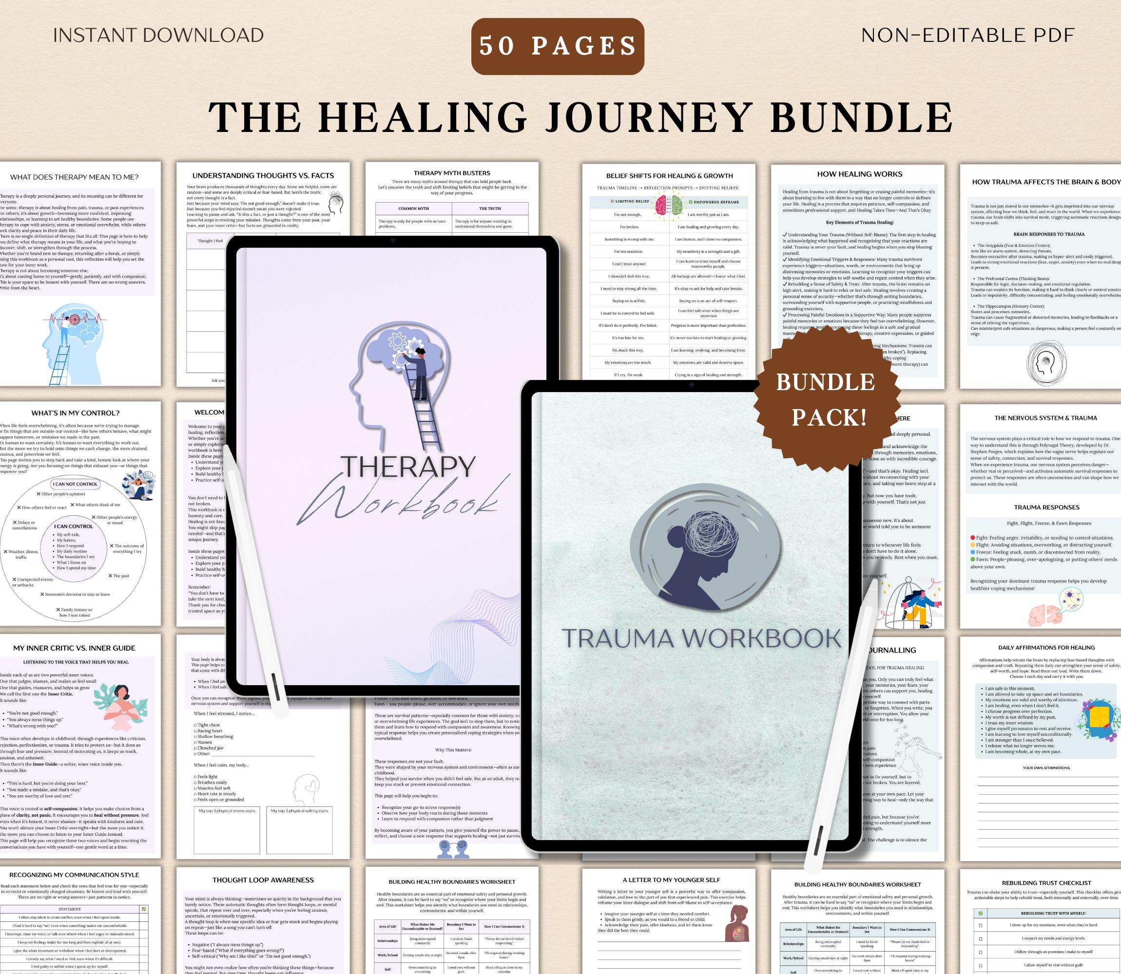 Therapy and Trauma Workbook Bundle Printable, Healing From Trauma, PTSD ...