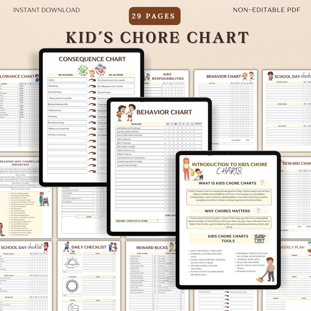 Kid's Chore Chart, Visual Schedule, Kid's Routine Checklist,chore Chart ...