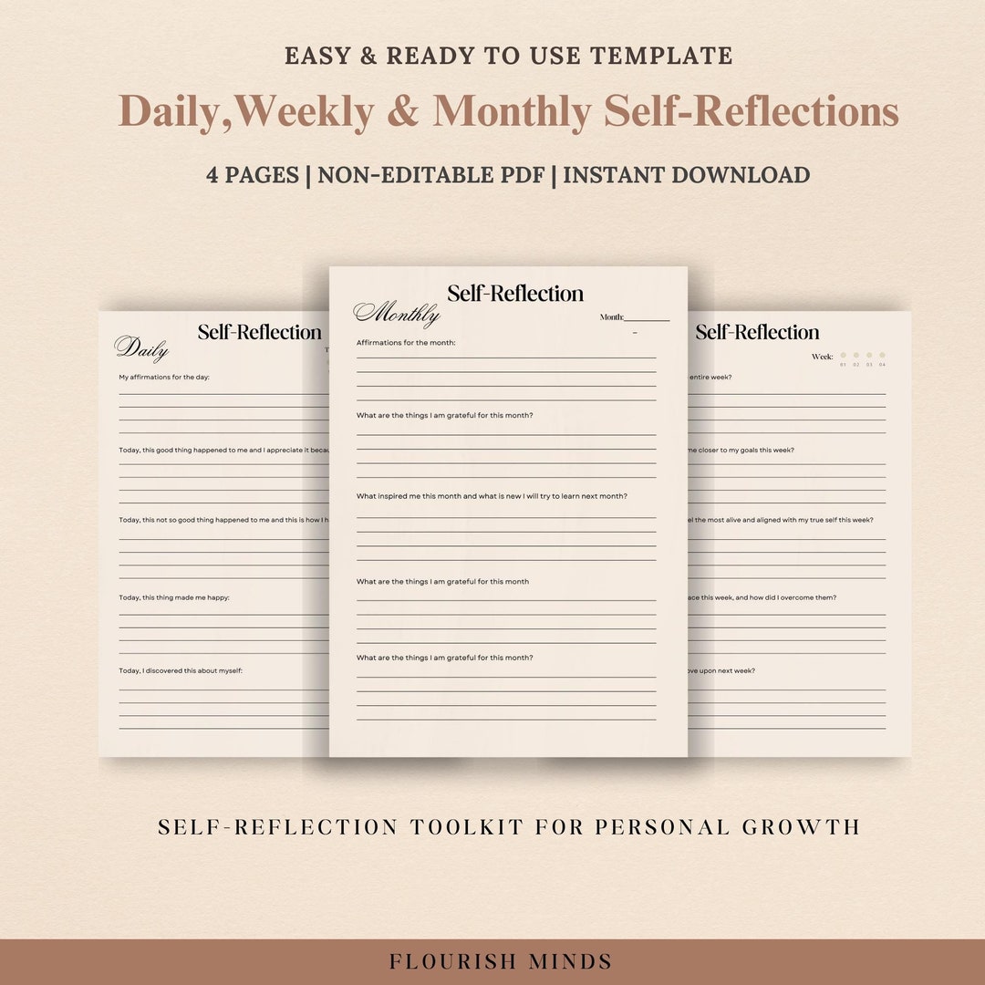 Self-reflection Journal Kit | Daily, Weekly, Monthly Worksheets | Self ...