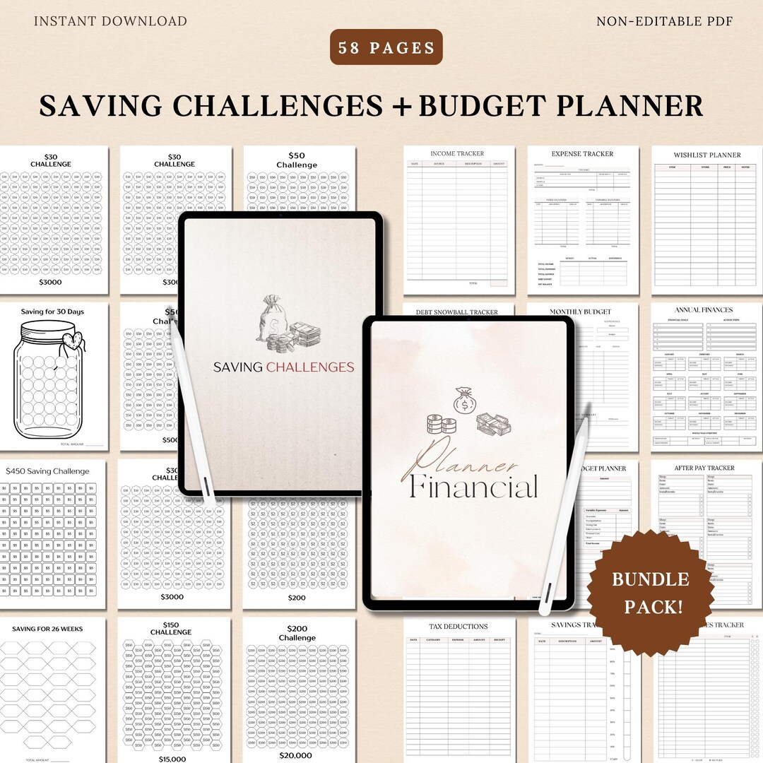 Money Saving Challenges & Budget Planner Bundle,income,expenses,bill ...