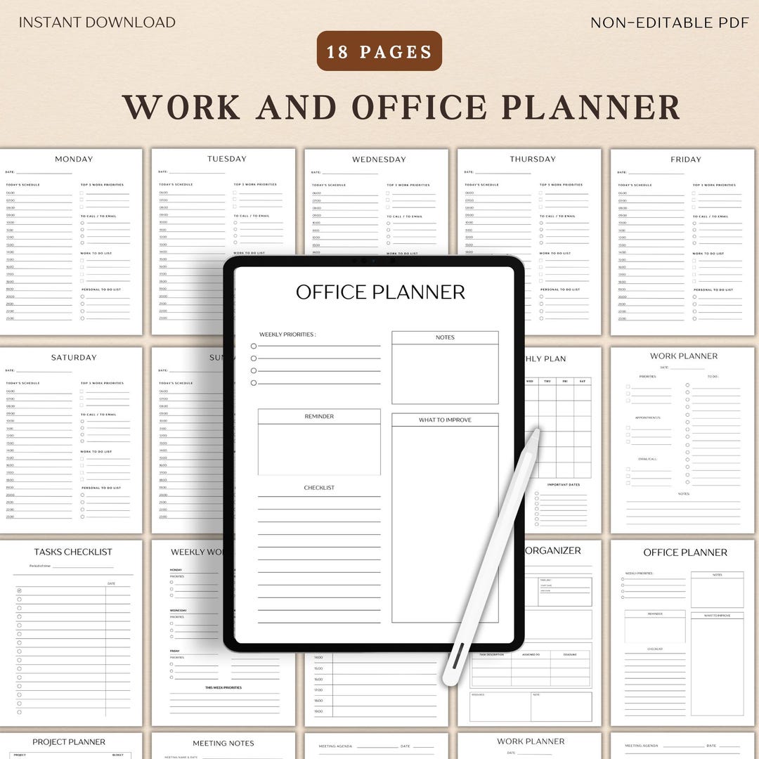 Office Work Planner, Work to Do List, Office Task Planner, Office ...
