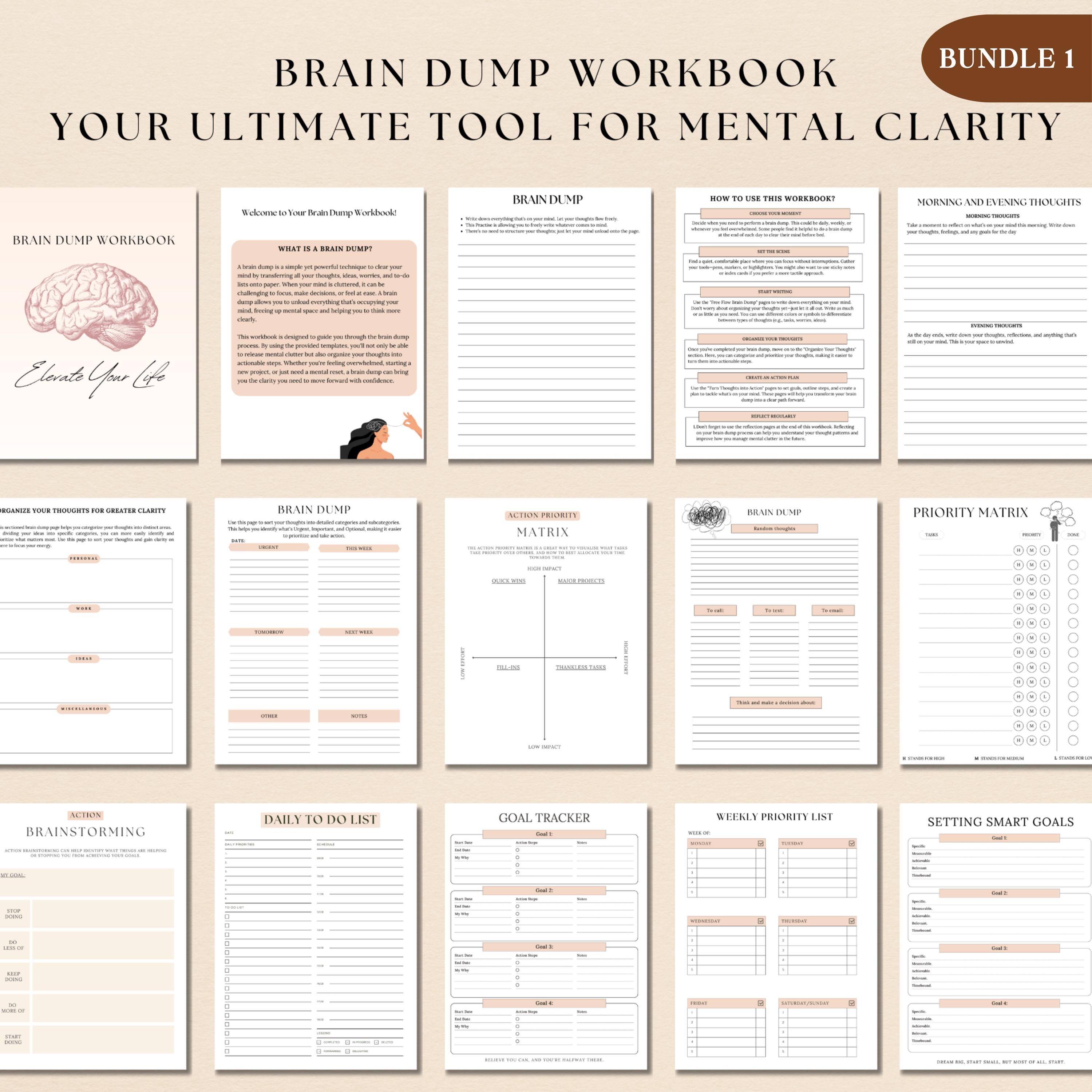 Brain Dump Workbook,bundle, ADHD Daily Planner, Mental Clarity ...