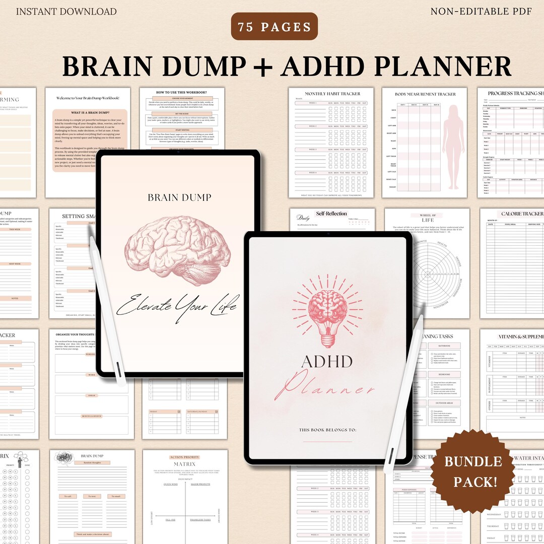 ADHD Brain Dump BUNDLE, to Do List Printable, Adhd Daily Planner ...