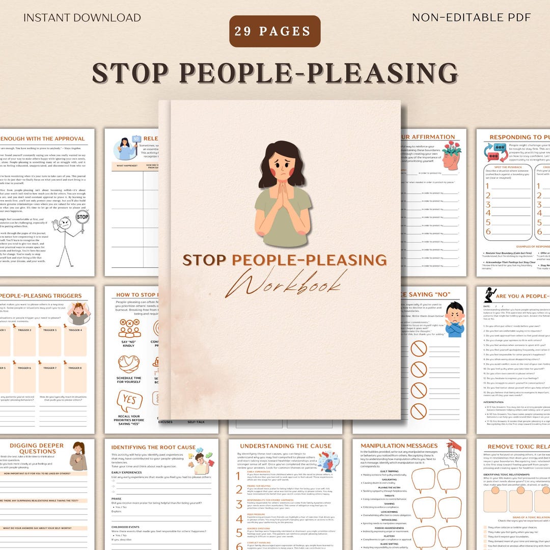 Stop People Pleasing Workbook, Setting Boundaries, Therapy Worksheets ...