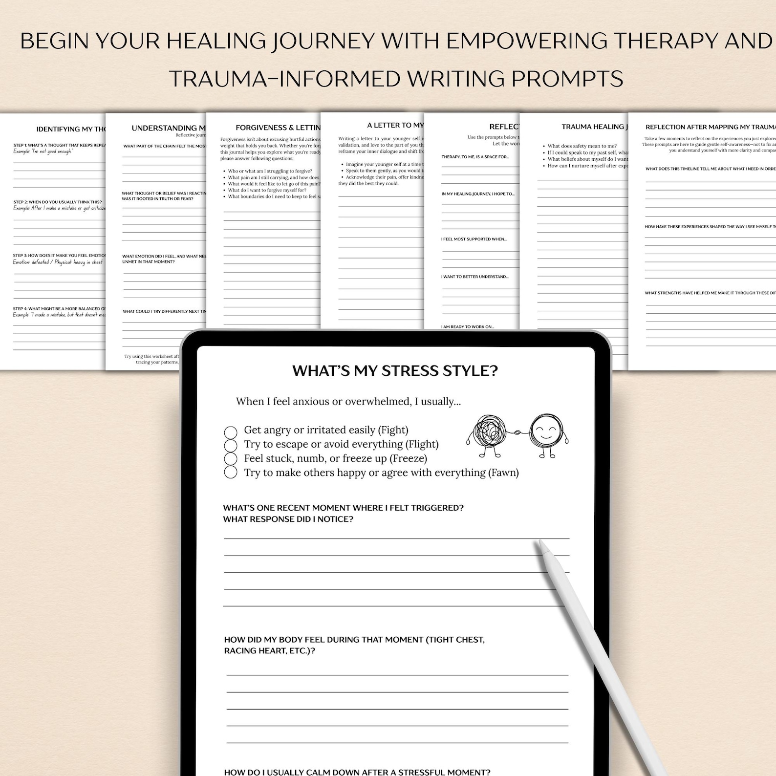 Trauma Therapy Worksheets, Printable Mental Health Tools for Healing ...