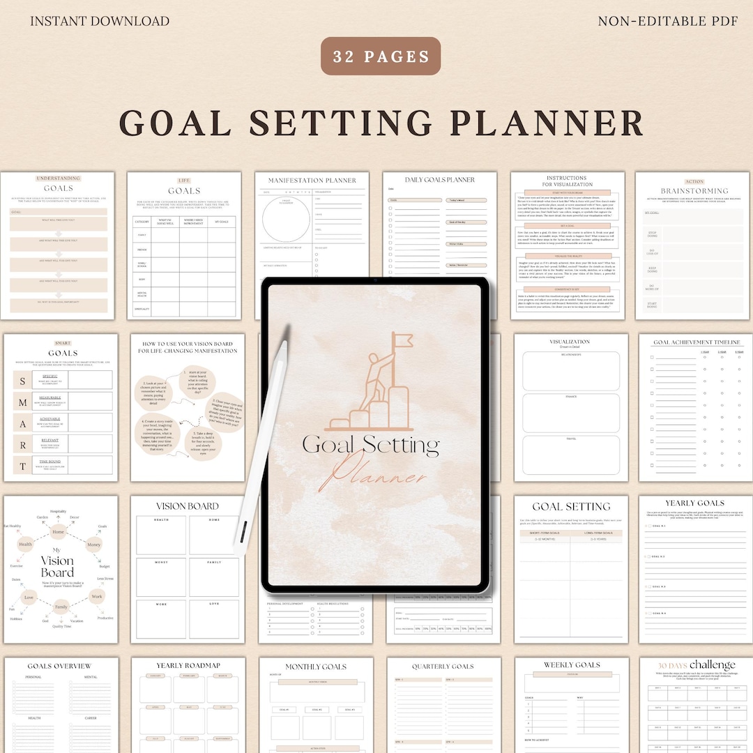 Printable Goal Planner Bundle, Goal Setting Template, Yearly Goals ...
