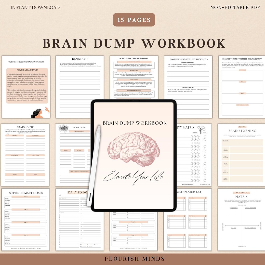 Brain Dump Workbook,mental Clarity,priority Matrix,thoughts,organiser ...