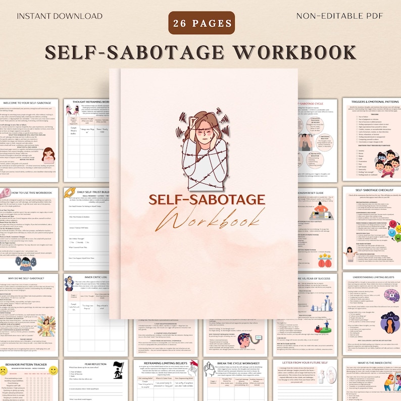 Self Sabotage Workbook, Inner Critic Worksheets, Emotional Regulation ...