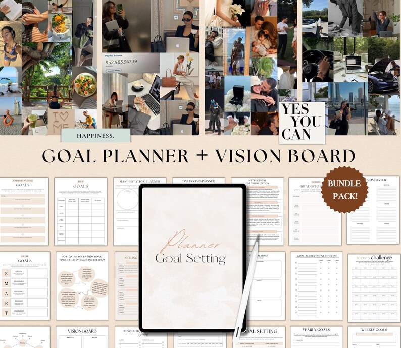 Vision Board and Goal Planner Printable Bundle | SMART Goals ...