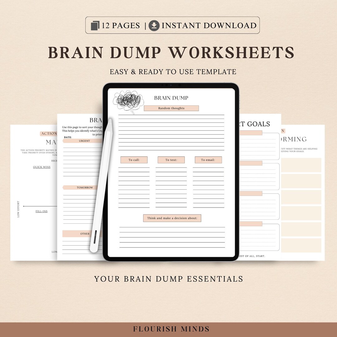 Brain Dump Worksheets, Mental Clarity,priority Matrix,thoughts ...