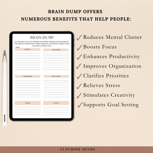 Brain Dump Workbook,mental Clarity,priority Matrix,thoughts,organiser,adhd Daily Planner,mental ...