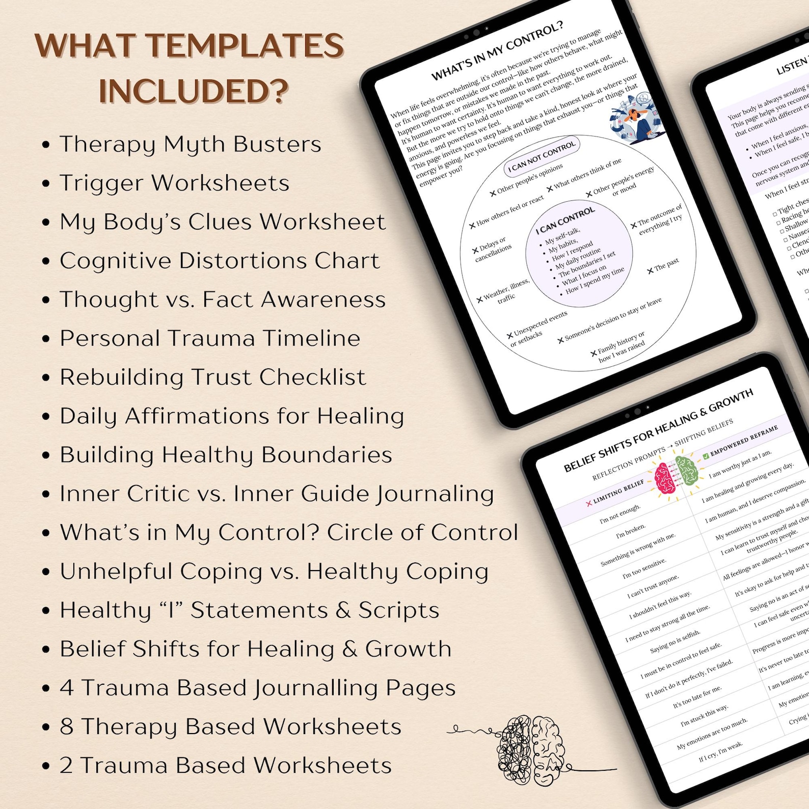 Trauma Therapy Worksheets, Printable Mental Health Tools for Healing ...
