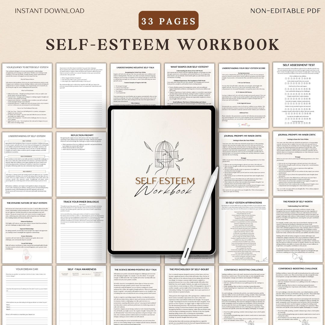 Printable Self Esteem Workbook for Self Confidence Building, Self Love ...