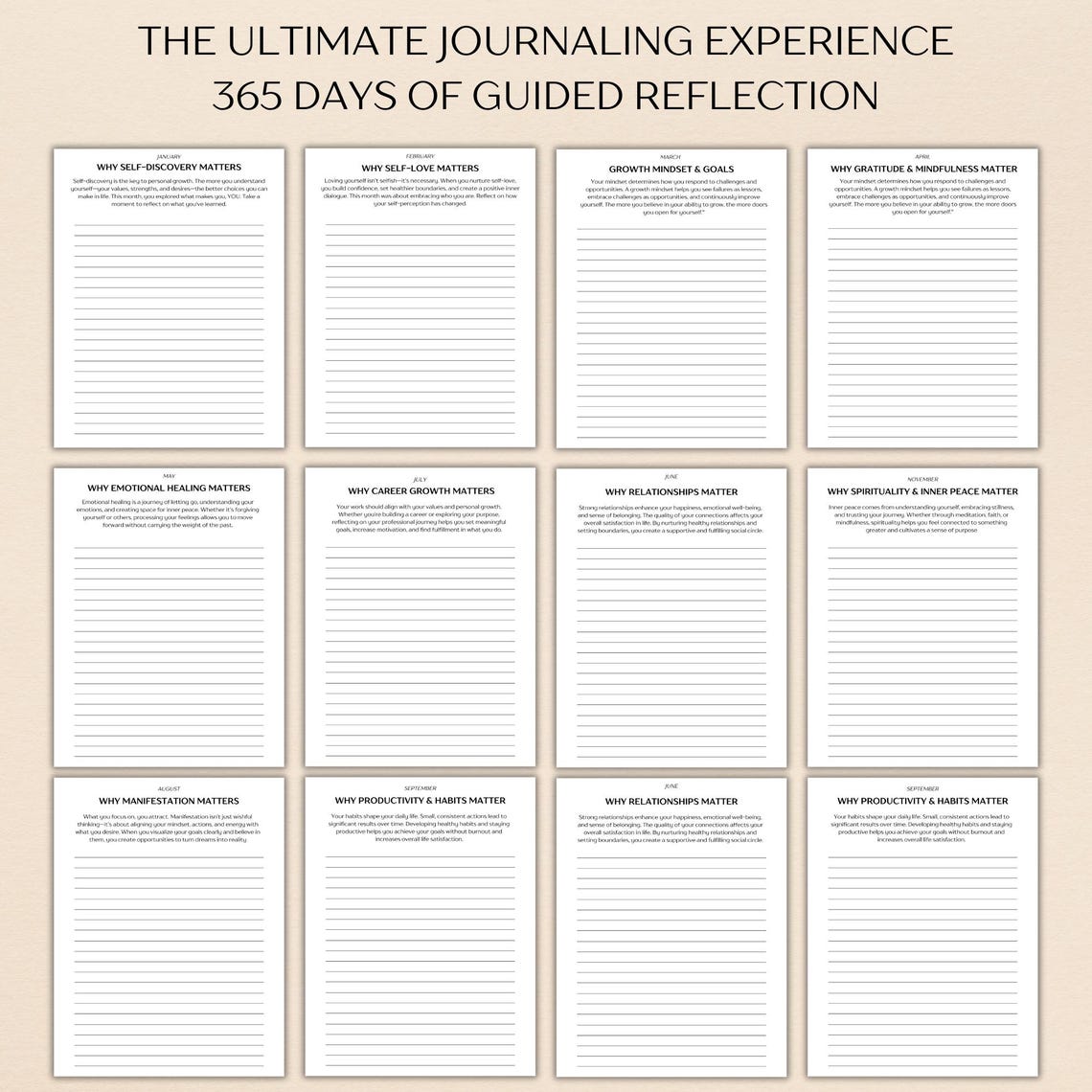 365 Daily Journal Prompts Printable Bundle for Self Care, Mental Health ...